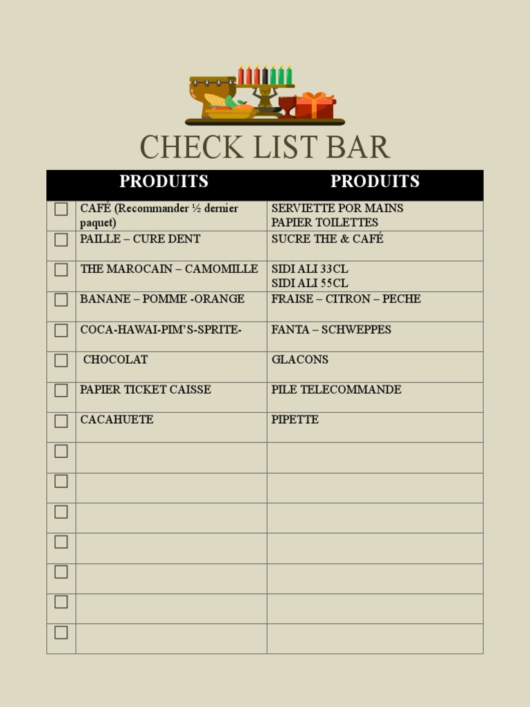 Check List Bar | PDF | Livres de cuisine, nourriture et vin | Bien-être
