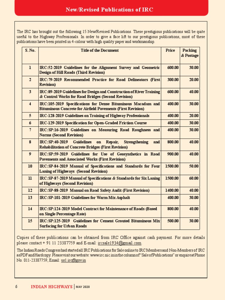 New Revised Publications of IRC | PDF | Road | Road Surface