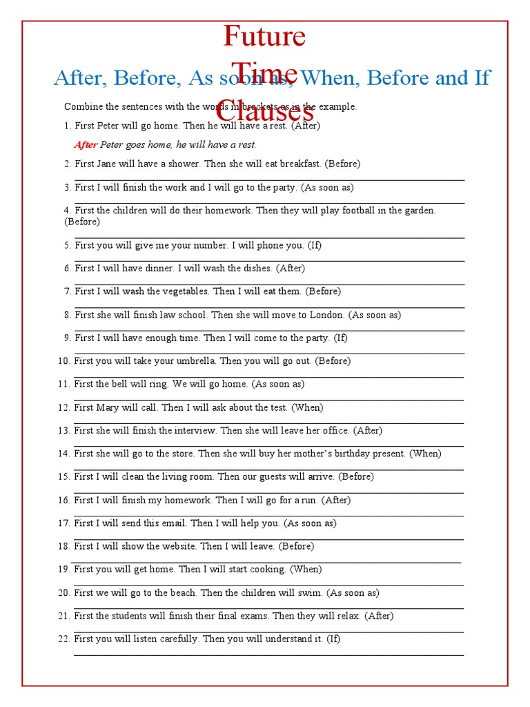 Future Time Clauses: After, Before, As Soon As, When, Before and If | PDF | Syntax | Language ...