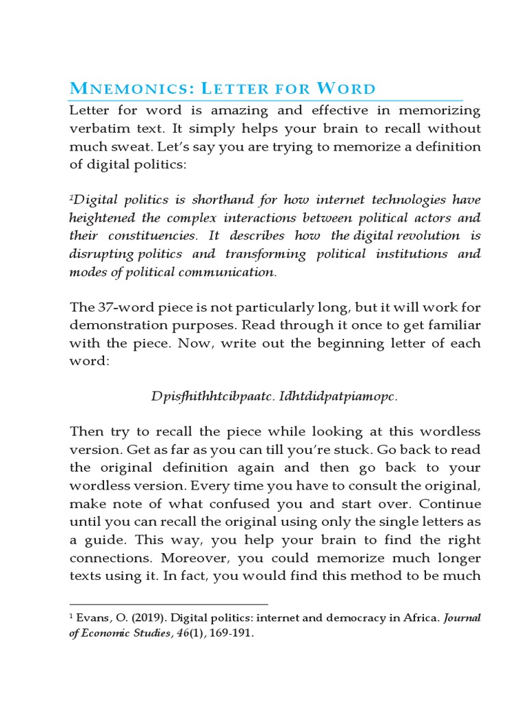 Mnemonics Letter For Word | PDF