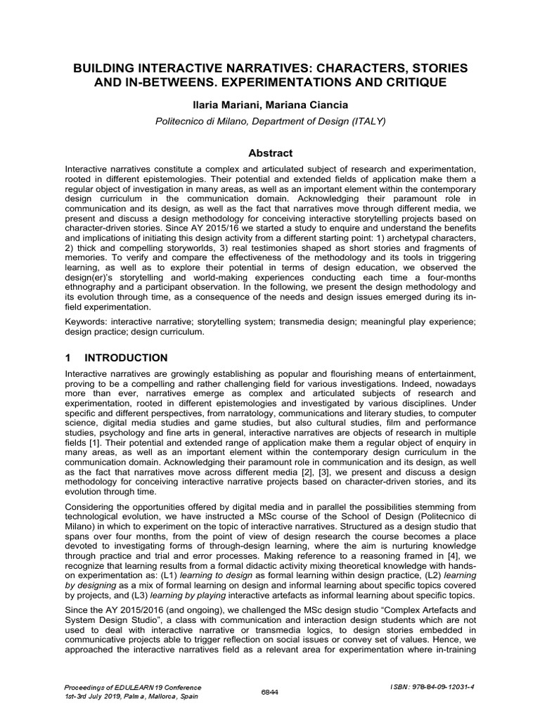 Building Interactive Narratives: Characters, Stories and In-Betweens ...