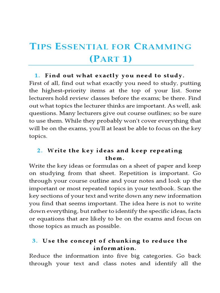 Tips Essential For Cramming Part 1 | PDF | Concept | Test (Assessment)