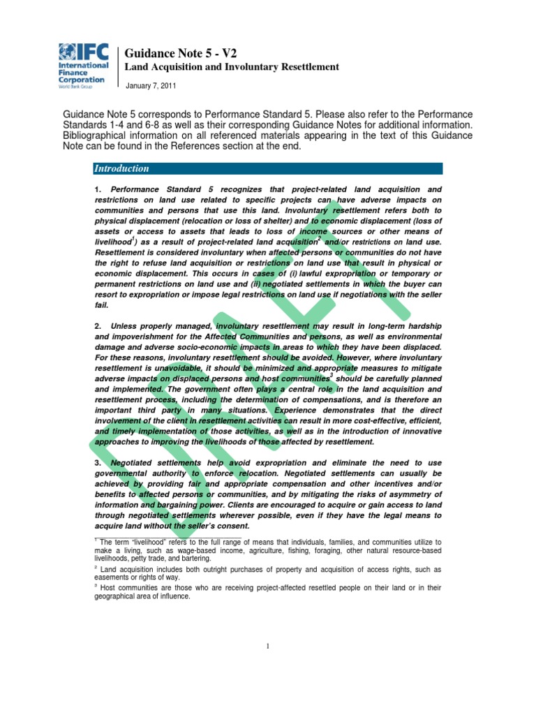 Guidance Note 5 - V2: Land Acquisition and Involuntary Resettlement ...