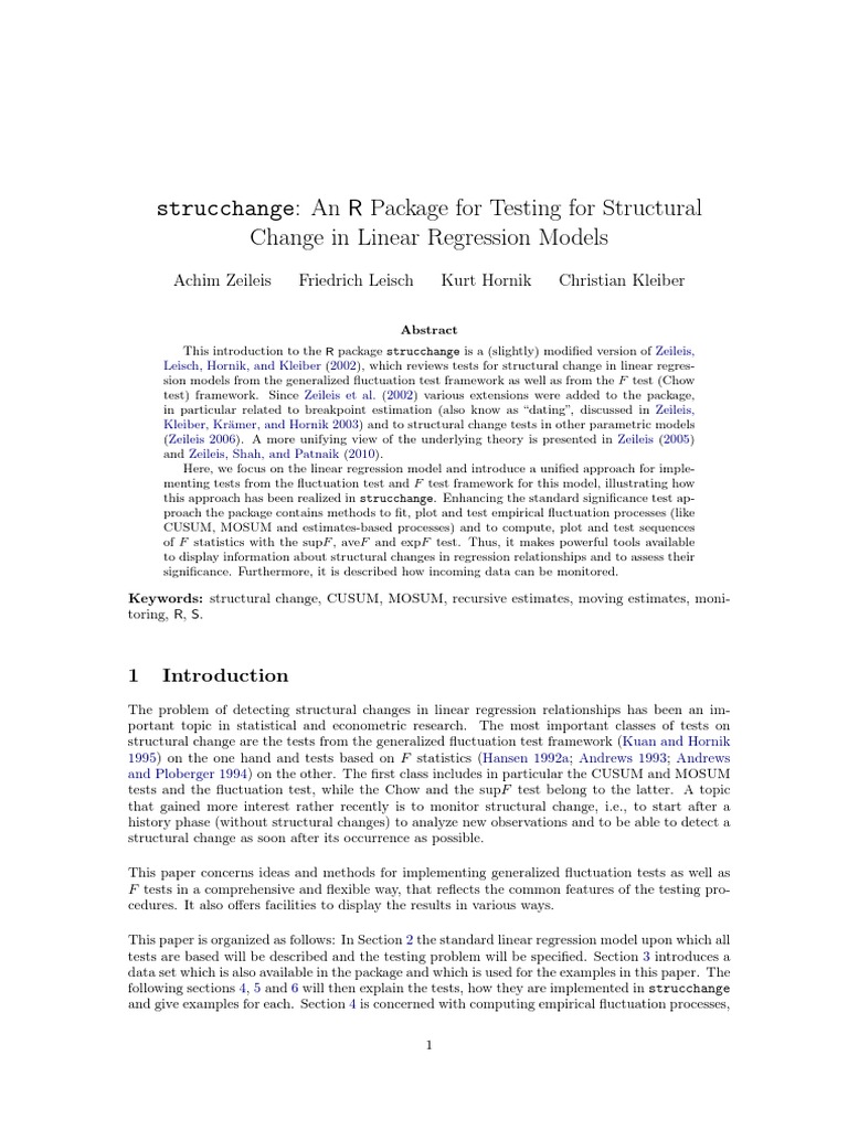 Detecting Structural Changes in Linear Regression Relationships: An ...