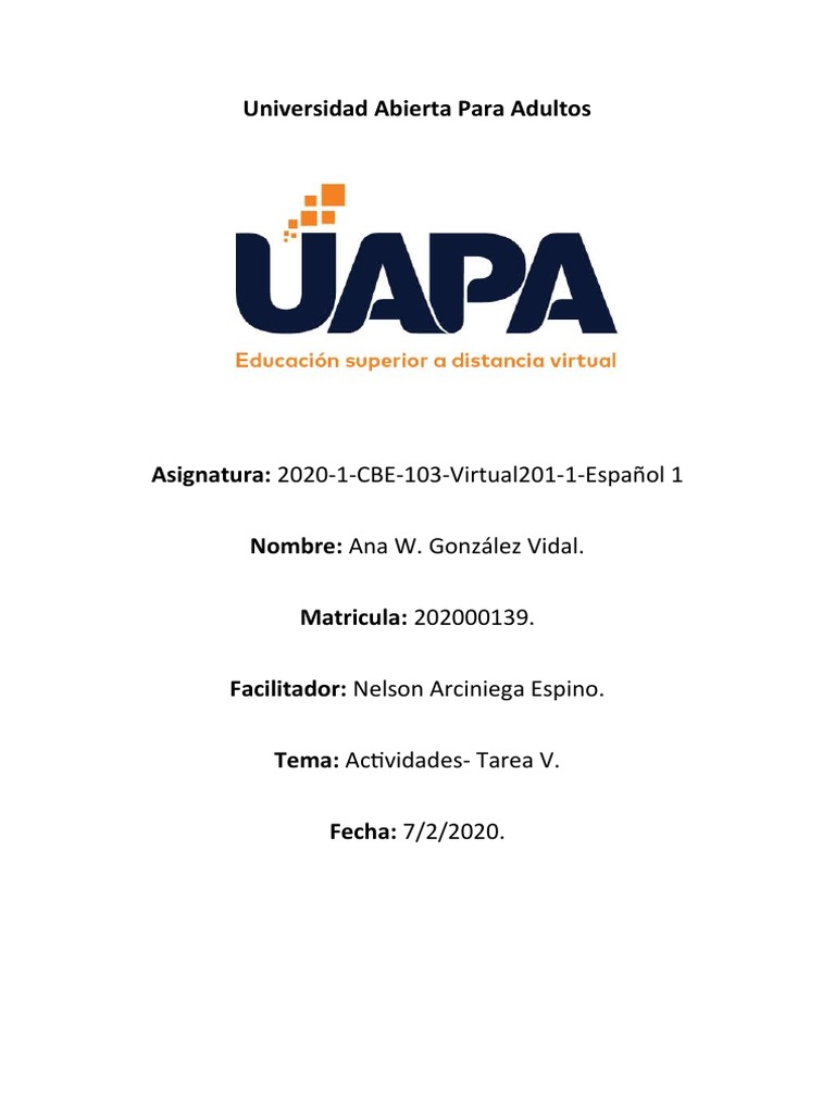 Tarea 5-Español 1. UAPA | PDF Tarea 5-Español 1. UAPA | PDF