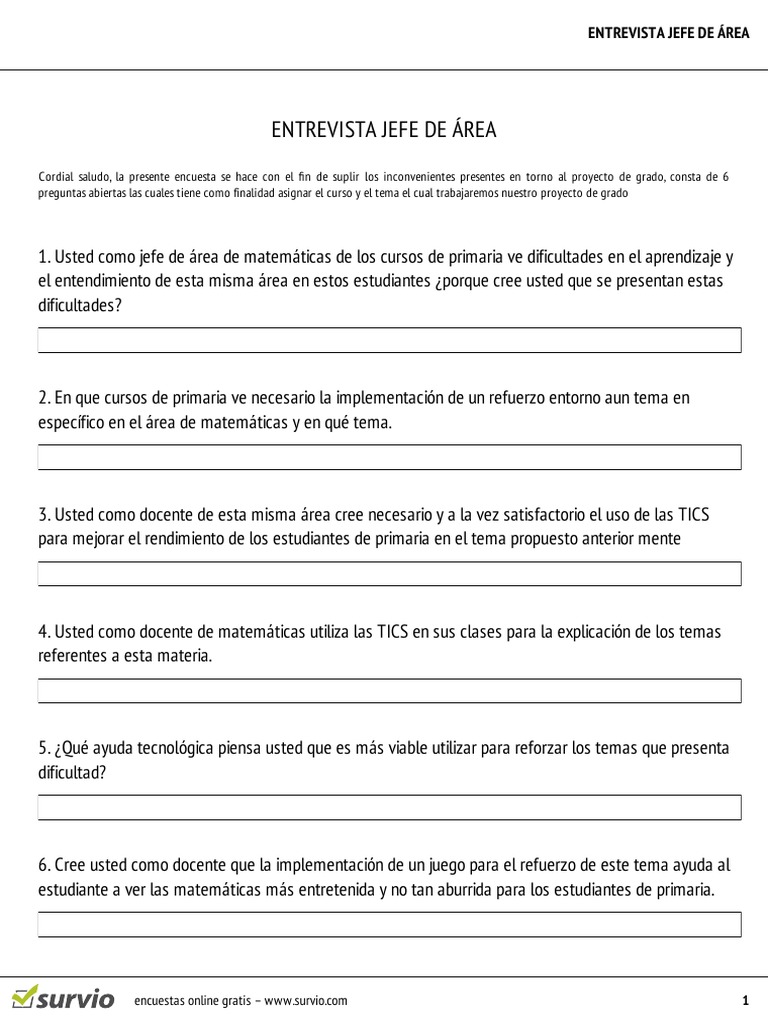 ENTREVISTA JEFE DE AREA - Preguntas | PDF