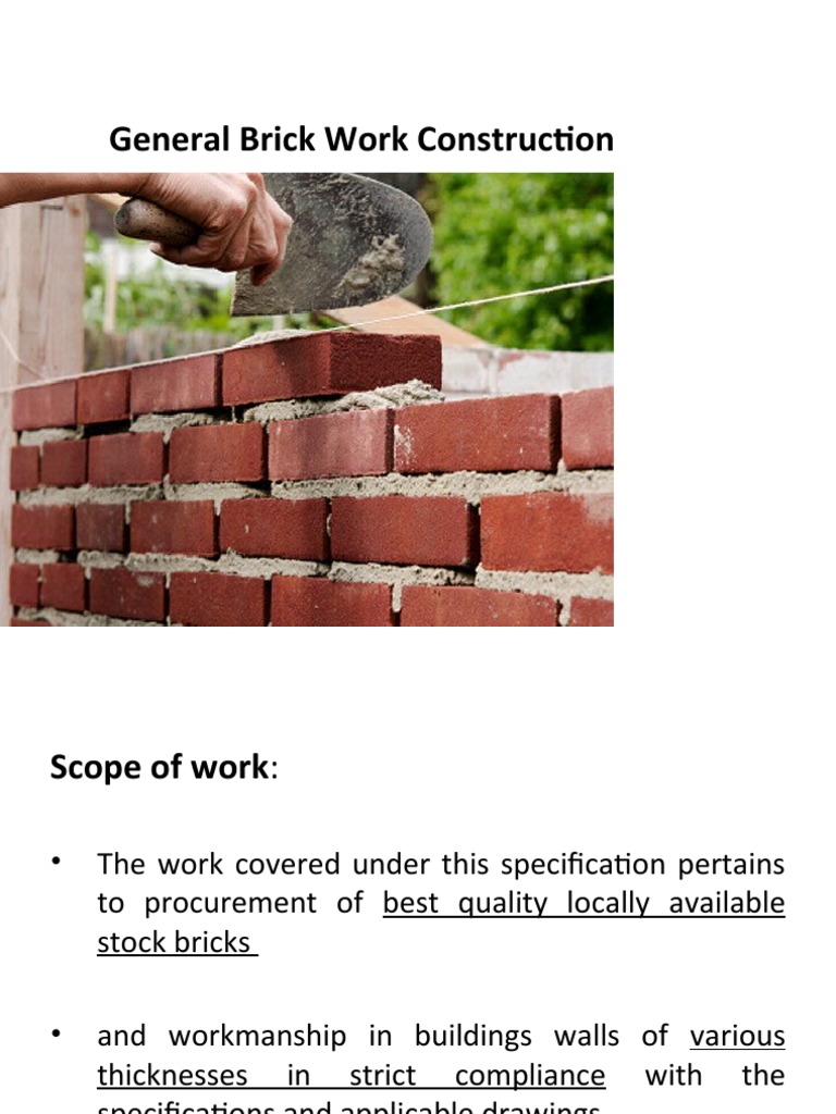 Brick Work Construction Specifications | PDF | Brick | Masonry