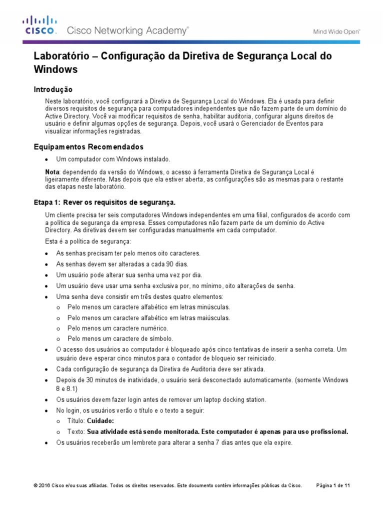12.2.1.8 Lab - Configure Windows Local Security Policy | PDF | Microsoft Windows | Windows Vista