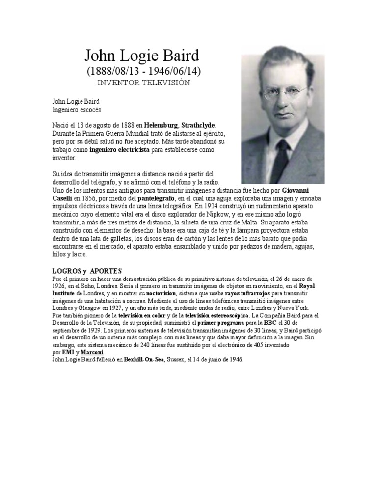 John Logie Baird Inventor Television Biografia | PDF