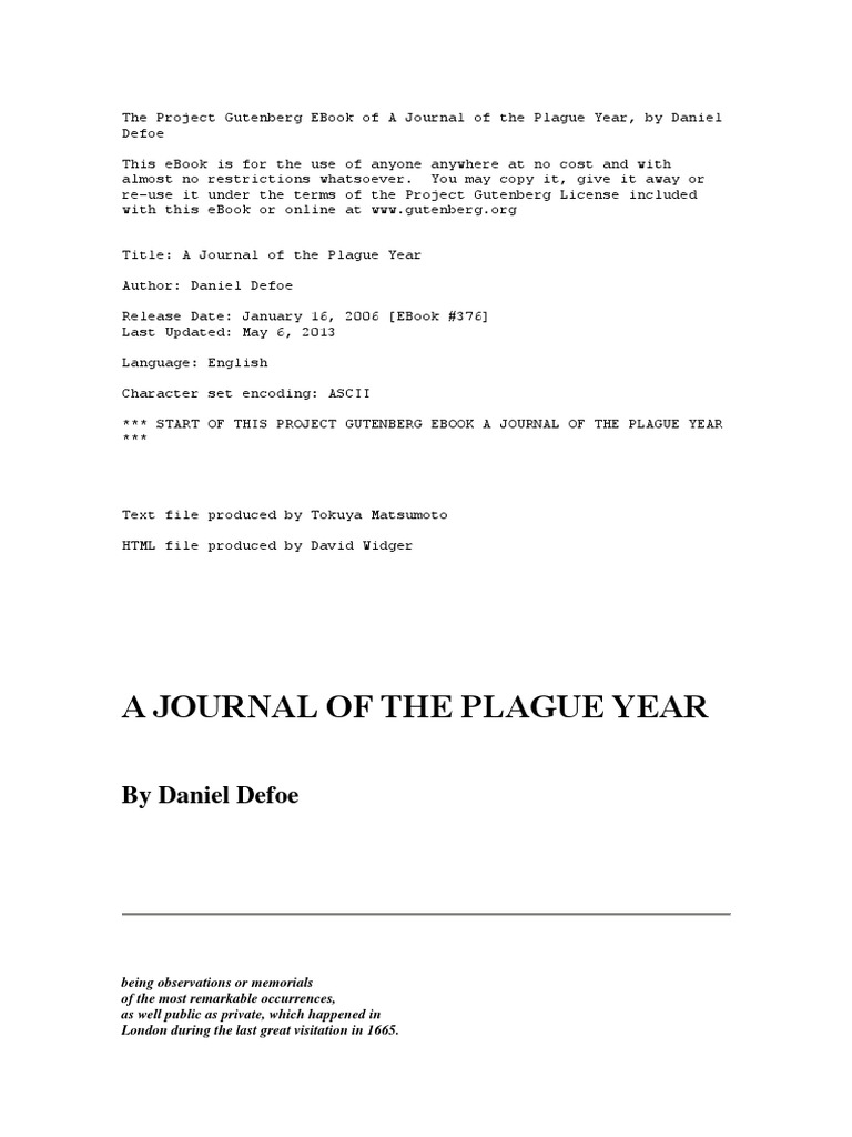 A Journal of The Plague Year | PDF | Project Gutenberg