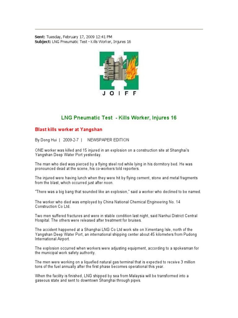 Incident Report of Pneumatic Test Fatality | PDF | Liquefied Natural ...