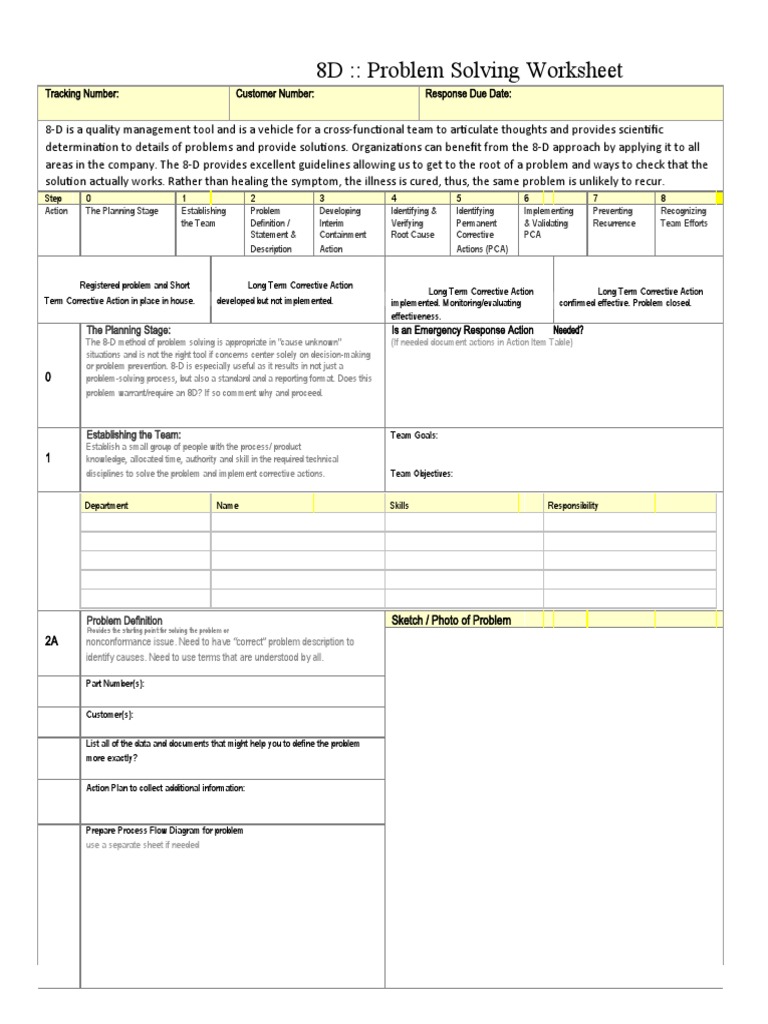 8D:: Problem Solving Worksheet: Tracking Number: Customer Number ...