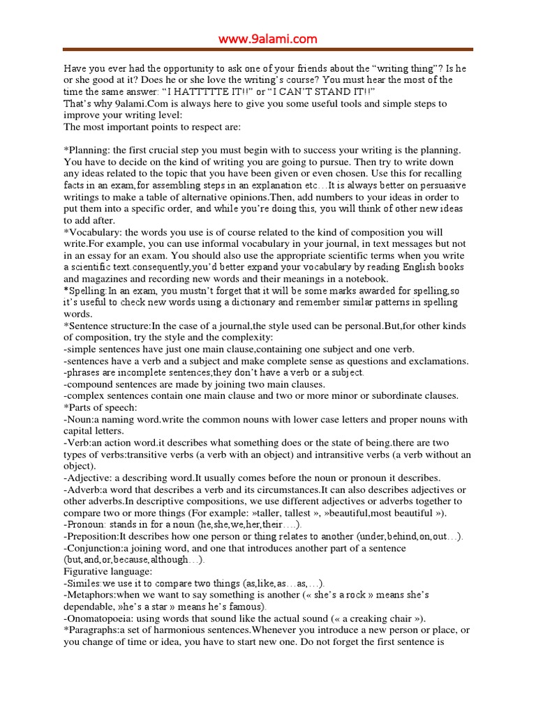 Writing Tips for 2BAC English | PDF | Verb | Subject (Grammar)