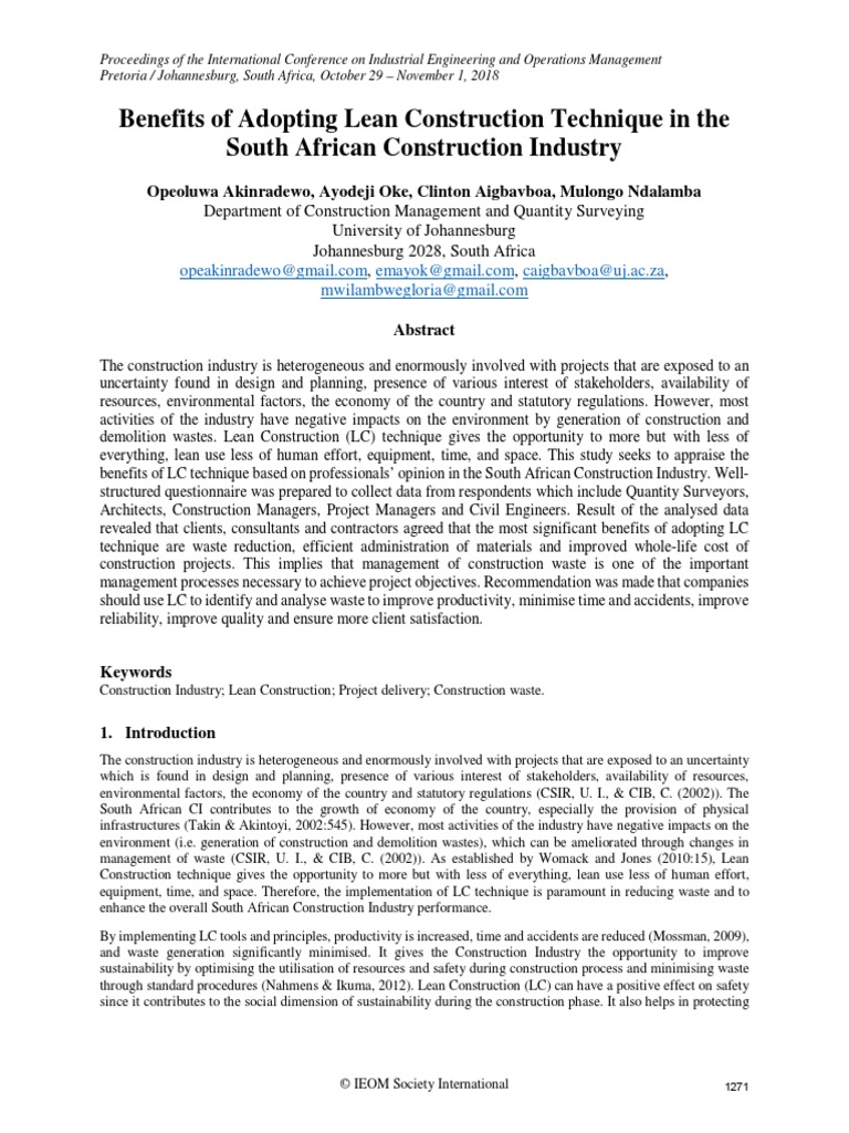 Benefits of Adopting Lean Construction T PDF | PDF | Lean Manufacturing | Sustainability