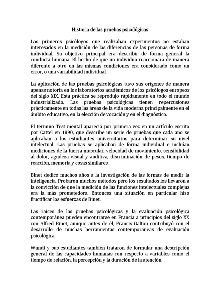 Historia de Las Pruebas Psicológicas | PDF | Psicometría | Inteligencia
