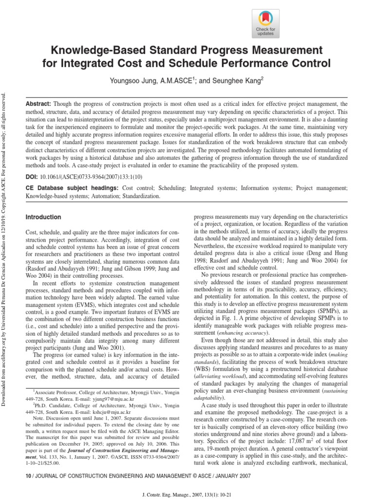 Knowledge-Based Standard Progress Measurement For Integrated Cost and ...