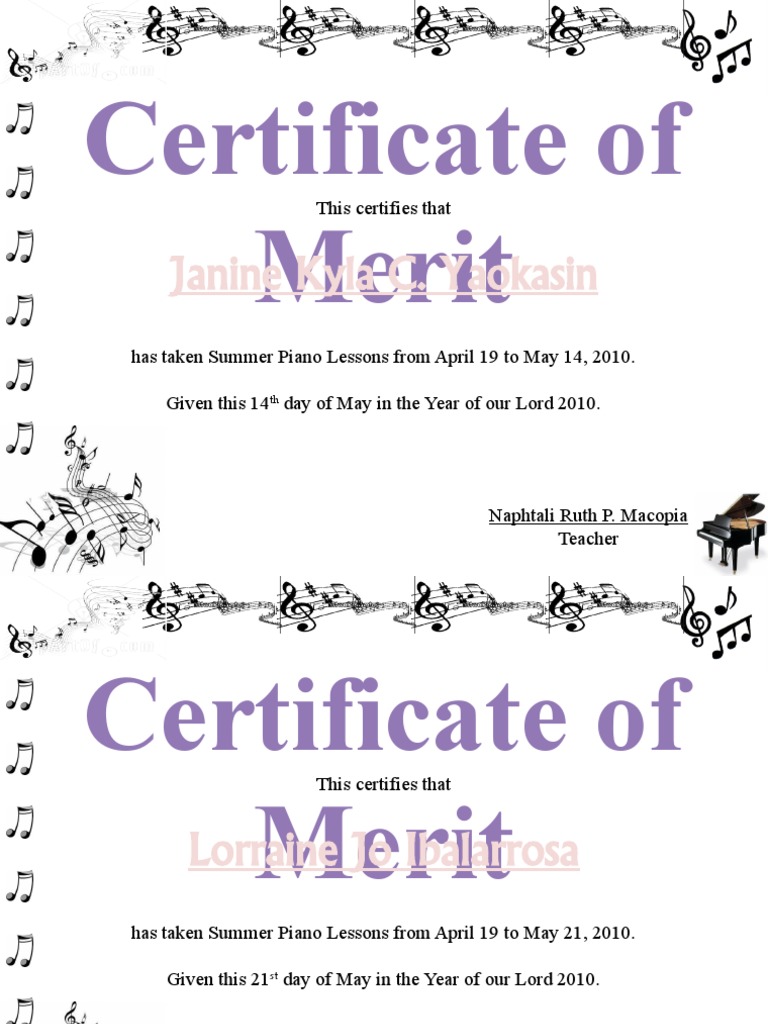 Certificate Piano Lesson | PDF | Art
