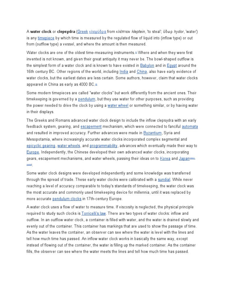 Understanding Water Clocks (Clepsydra) | PDF | Clock | Tools