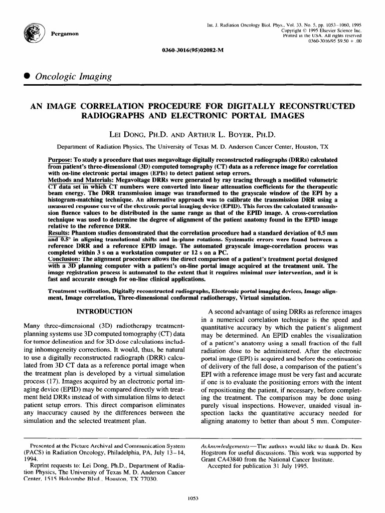 Fdocuments - in - An Image Correlation Procedure For Digitally Reconstructed Radiographs and ...