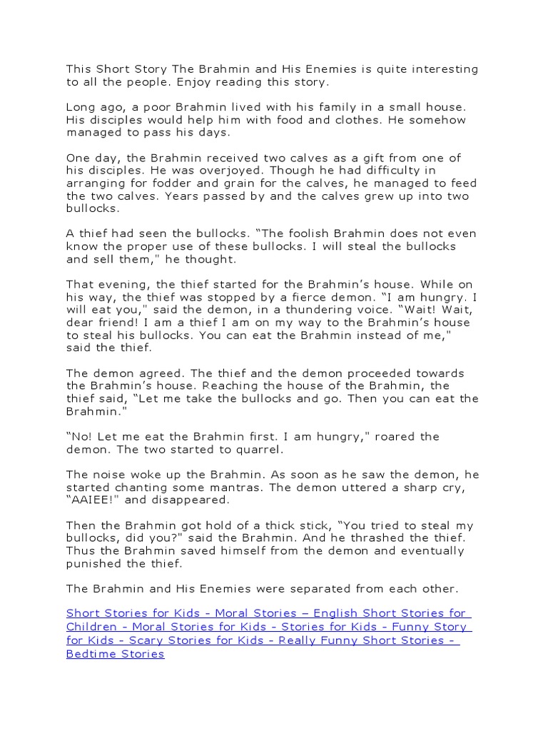 This Short Story The Brahmin and His Enemies Is Quite Interesting To ...