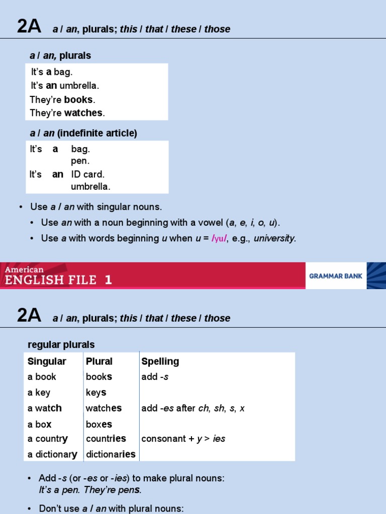 ENGLISH FILE 2A - Grammar - Bank - YM | PDF