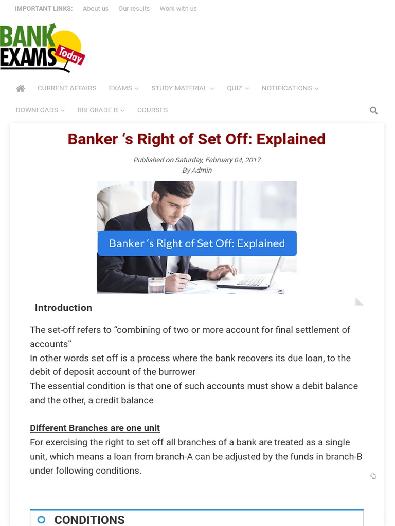 Banker S Right of Set Off - Explained - BankExamsToday | PDF | Debtor ...