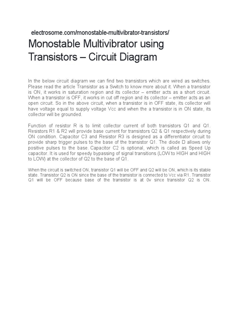 Monostable Multivibrator Using Transistors | PDF