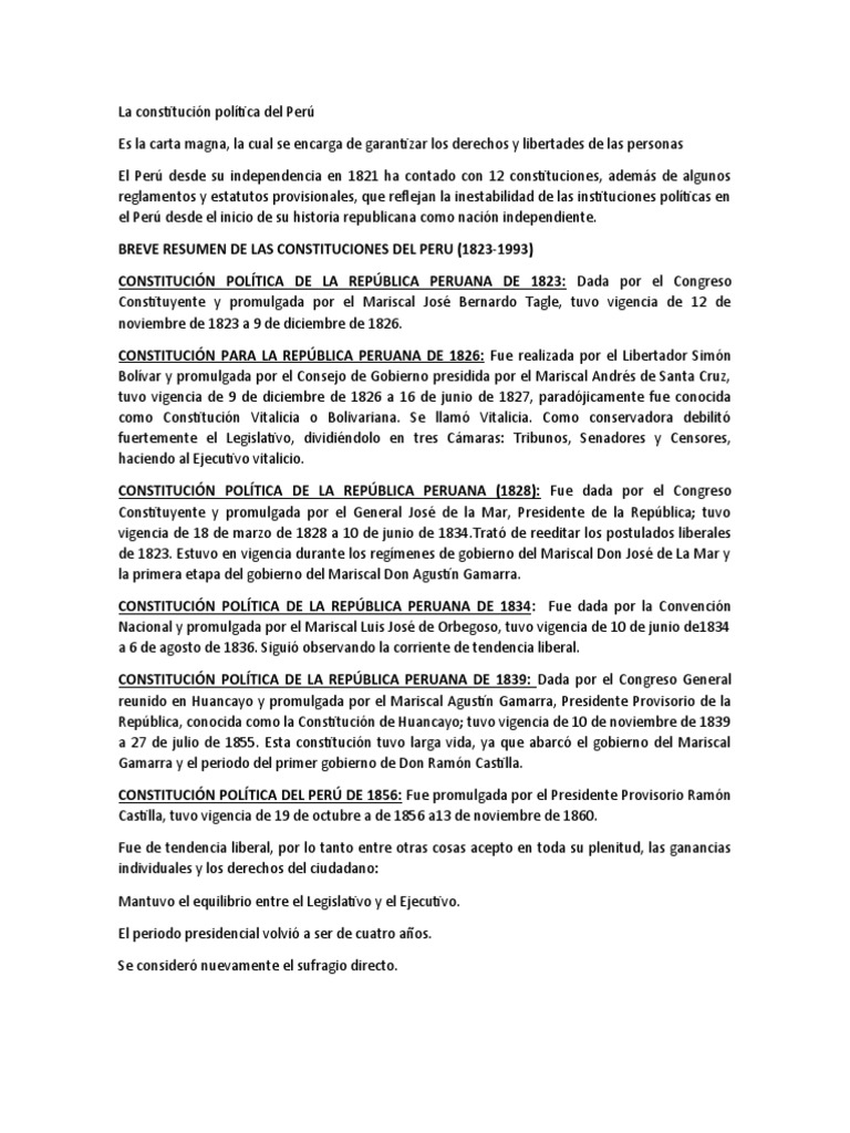 La Constitución Política Del Perú Pdf Perú Ley Constitucional