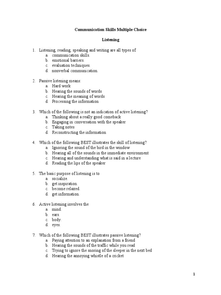 Communication Skills MCQs and Answers | PDF | Speed Reading | Speech