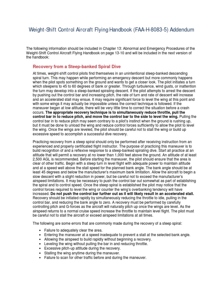 Weight-Shift Control Aircraft Flying Handbook (FAA-H-8083-5) Addendum ...