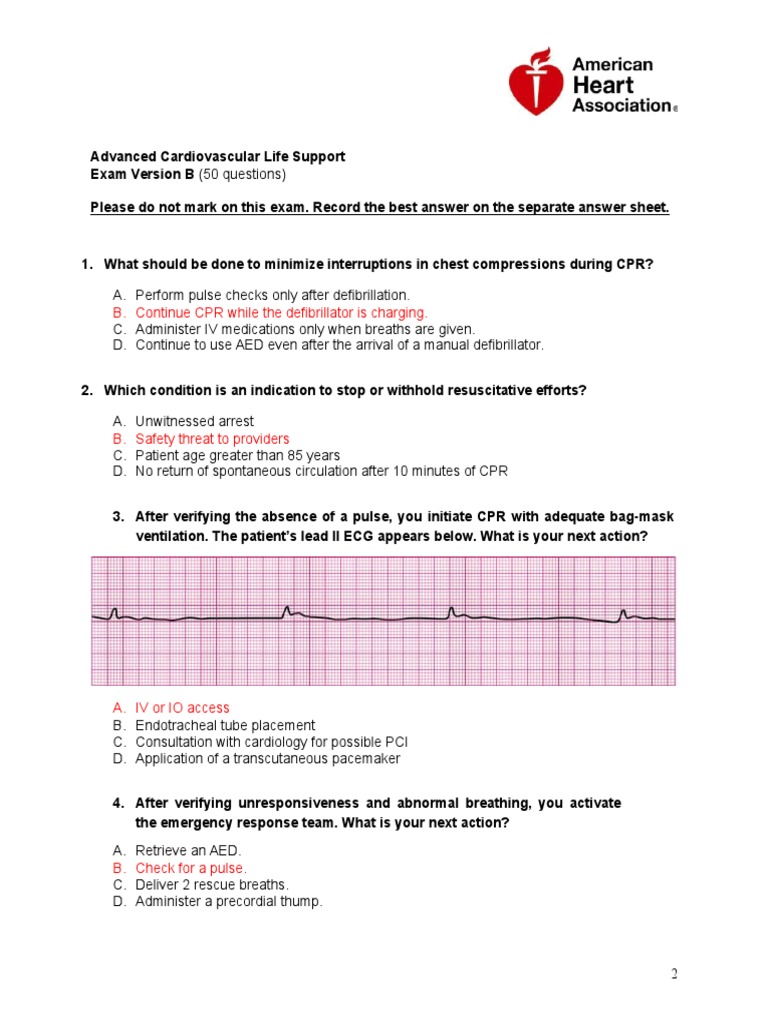 ACLS Exam Version B | Download Free PDF | Cardiopulmonary Resuscitation ...