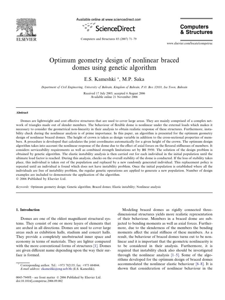 Optimum Geometry Design of Nonlinear Braced Domes Using Genetic Algorithm | PDF | Mathematical ...