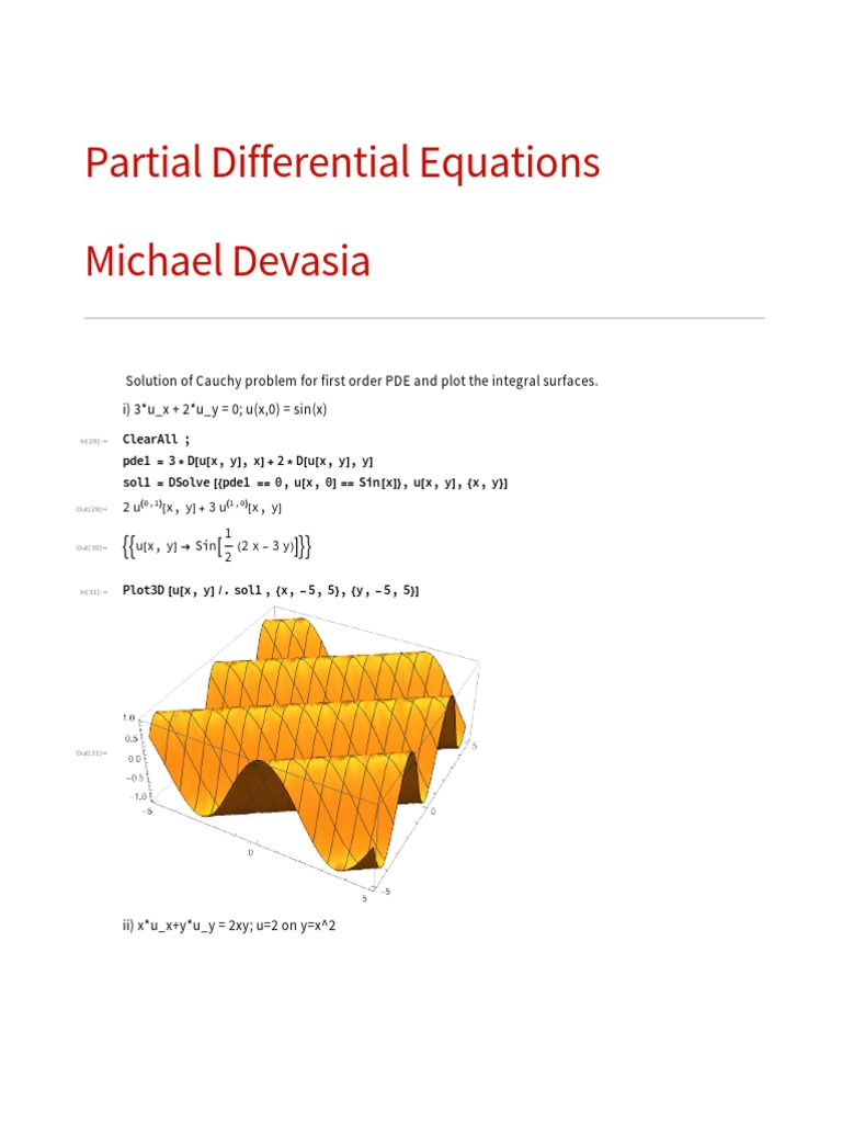 Mathematica Sample Questions | PDF | Partial Differential Equation | Mathematical Relations