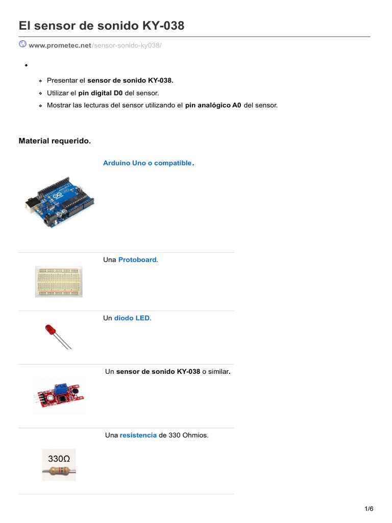 El Sensor de Sonido KY-038 | PDF | Diodo emisor de luz | Sensor