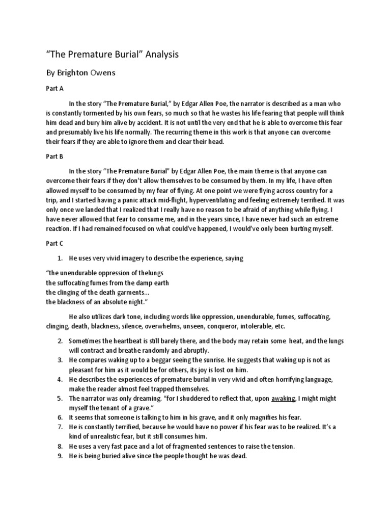 The Premature Burial Analysis | PDF