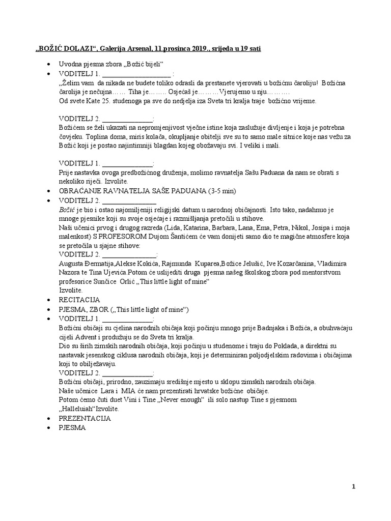 BOŽIĆ DOLAZI Hodogram | PDF