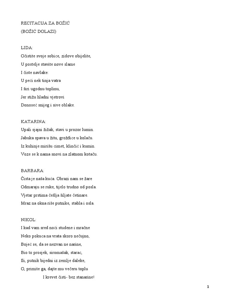 Recitacija Za Bozic 11 Prosinca 2019 | PDF