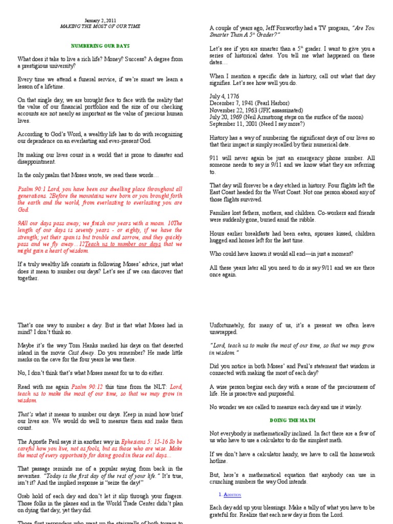 Numbering Our Days for a Meaningful Life | PDF