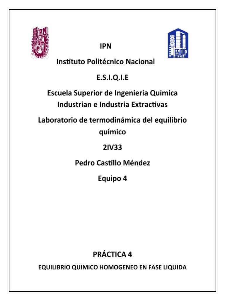 Practica 4 Termo 4 | PDF | Equilibrio químico | Química