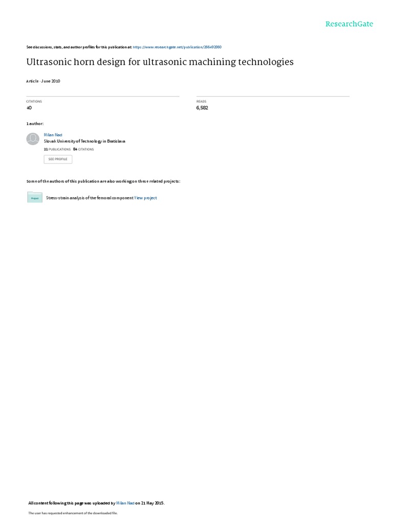 Ultrasonic Horn Design For Ultrasonic Machining Technologies | PDF ...