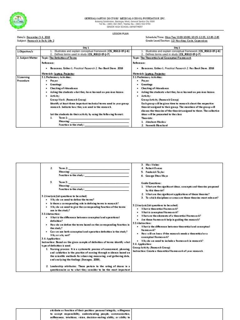 Lesson Plan Week 4 | PDF | Conceptual Framework | Theory