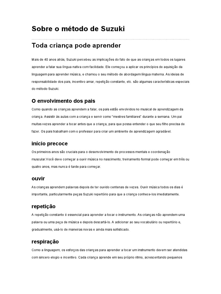 Sobre o Método de Suzuki | PDF | Aprendizado | Formação complementar