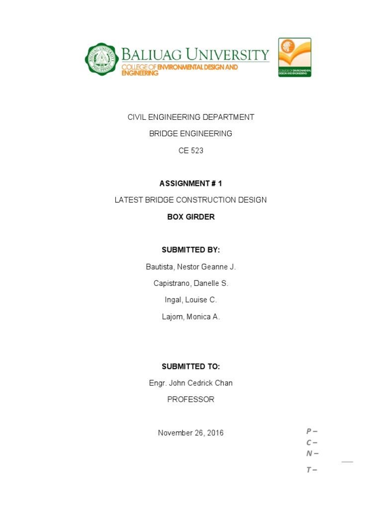 Civil Engineering Department Bridge Engineering CE 523: Assignment # 1 ...