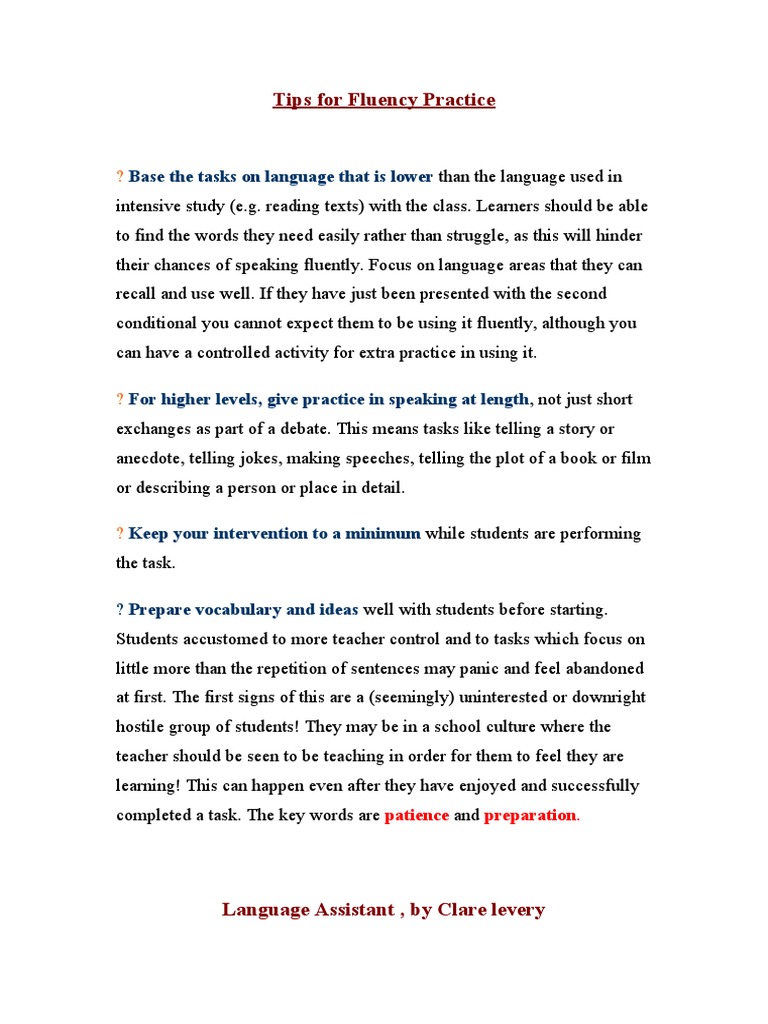 Tips For Fluency Practice | PDF | Career & Growth