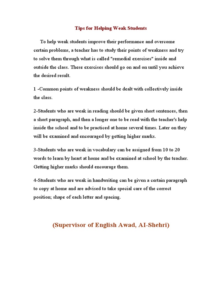 Tips For Helping Weak Students | PDF | Career & Growth