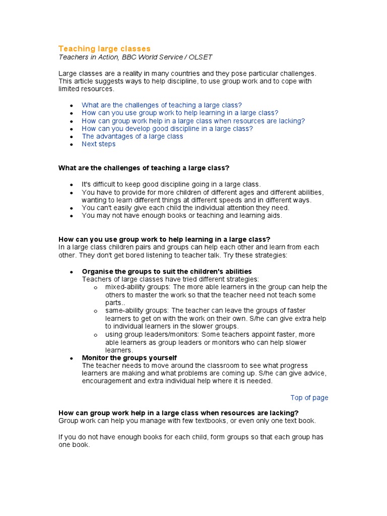 Strategies for Teaching Large Classes | PDF | Teachers | Books