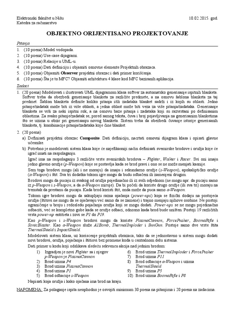 Objektno Orijentisano Projektovanje - 2015 Jan - Pu | PDF