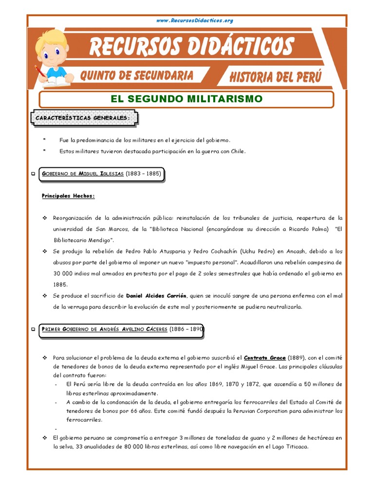 El Segundo Militarismo en El Perú para Quinto Grado de Secundaria | PDF ...