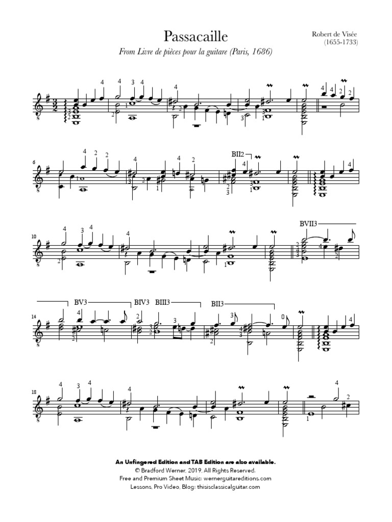 Passacaille - Robert de Visée | PDF | Musical Techniques | Musical ...