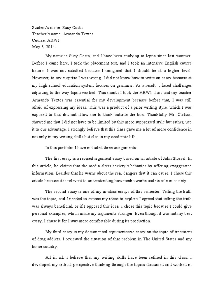 Example Cover Letter English Class Portfolio - 163958 - 0 | PDF ...